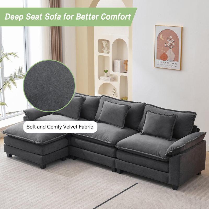Latitude Run® 120" Sectional Sofa Comfy Cloud Couch for Living Room Modern Sofa Sleeper Deep ...